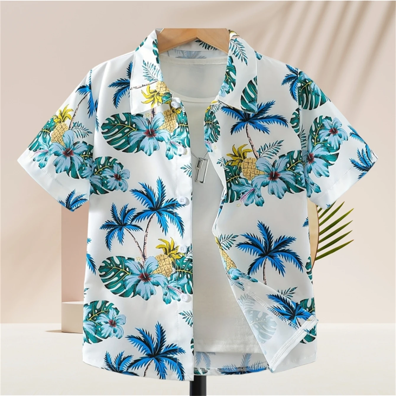 Casual-Shirt-Boy-Beach-Tropical-Leaves-and-Coconut-Tree-Print-Shirt-Top ...