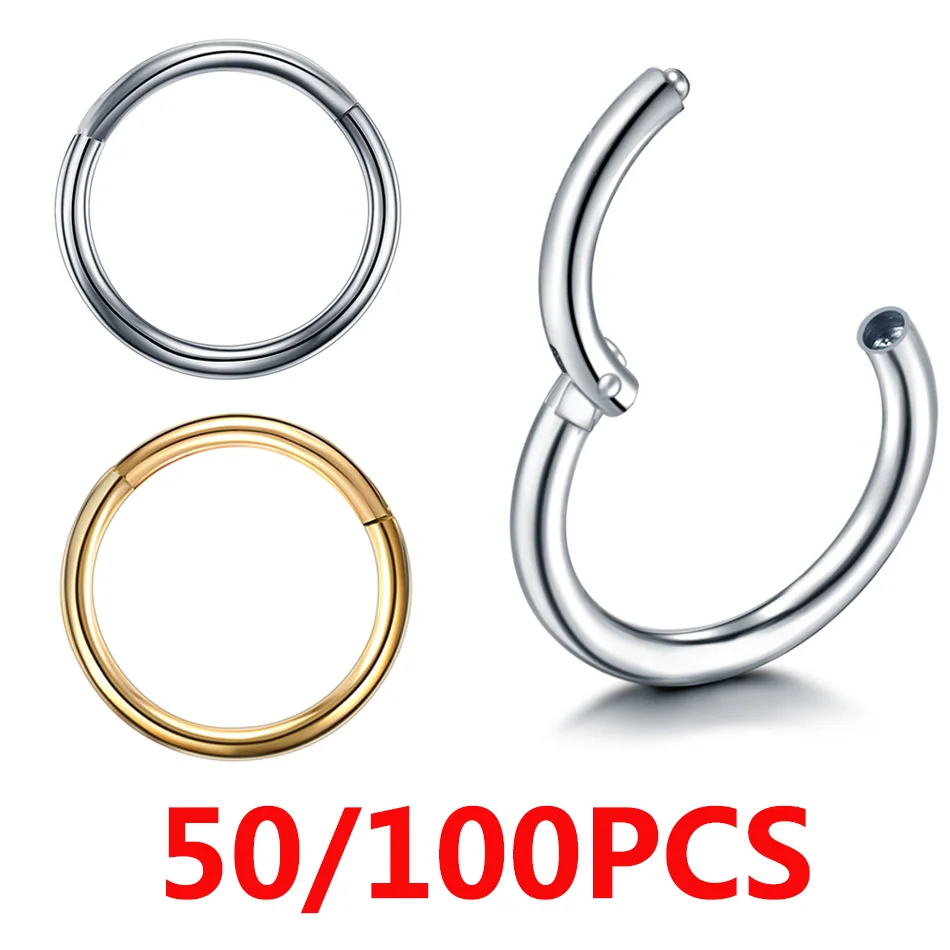 50/100Pcs Round Ear Helix Hoop Earrings 16G 20G Stainless Steel Hinged ...