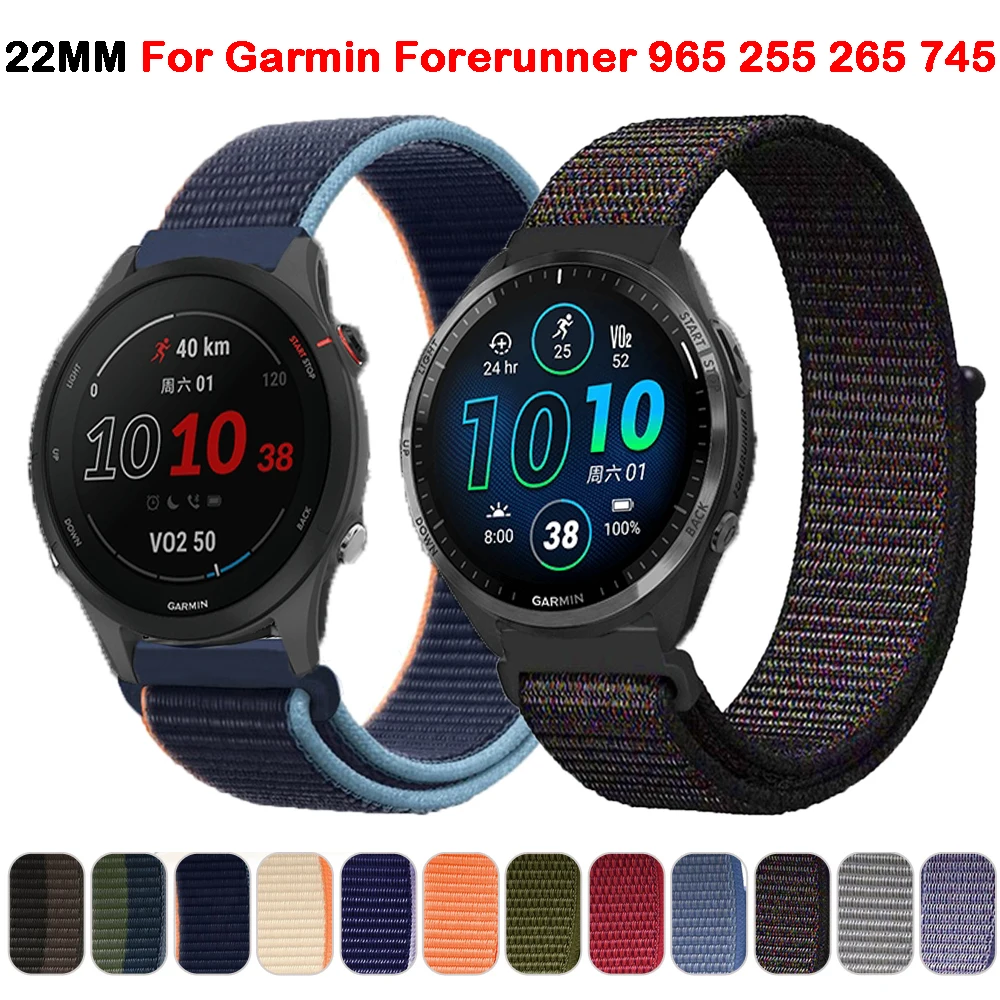 22mm-Smartwatch-Band-For-Garmin-Forerunner-965-Strap-Hook-Loop-Nylon ...