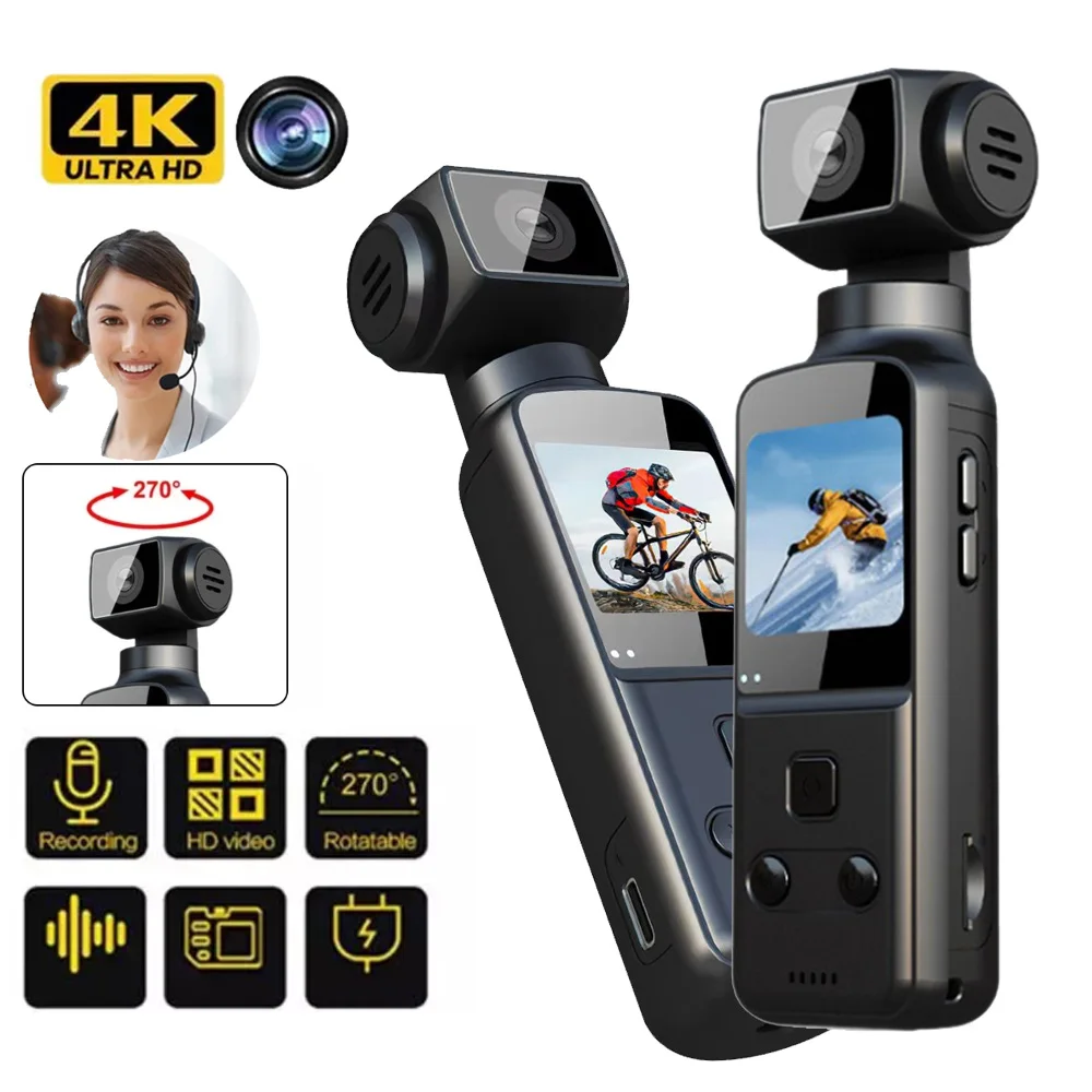 4K 16MP HD Wifi Mini Action Camera 270° Rotatable Pocket Sports Cam ...