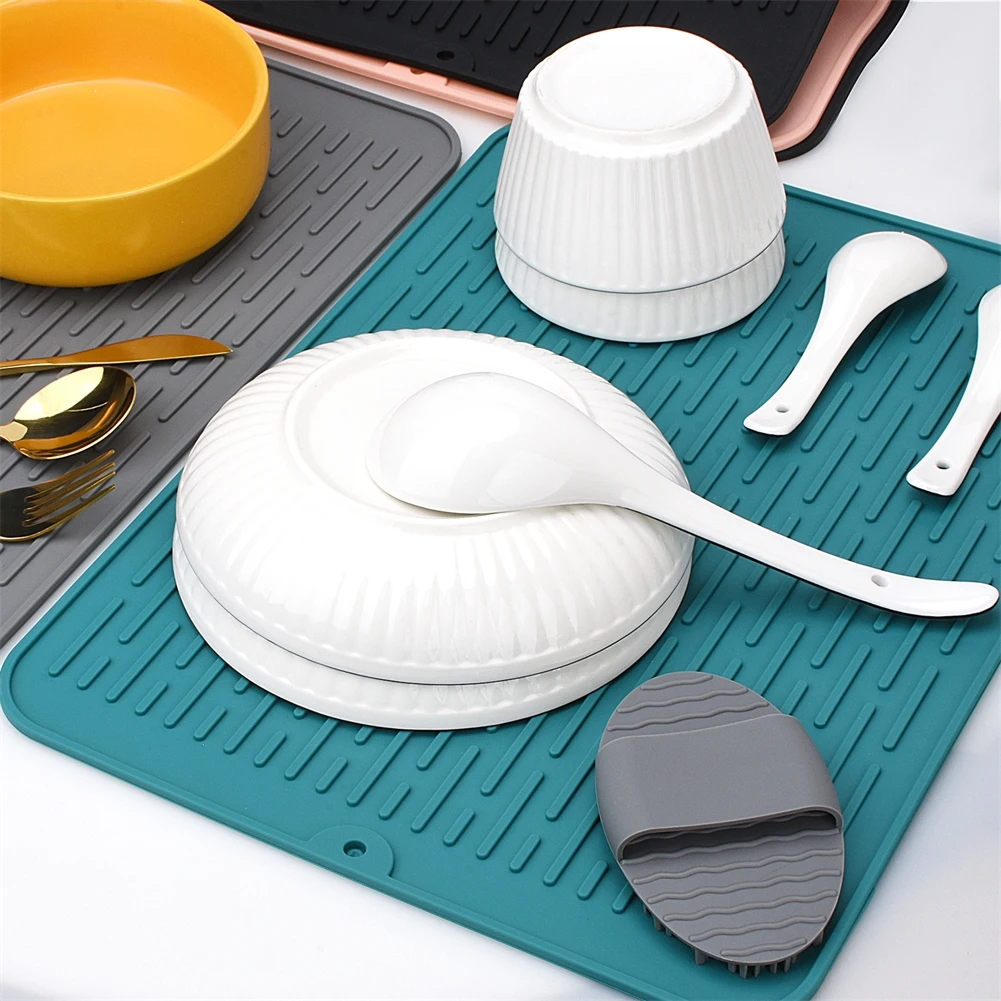 Silicone-Dish-Drying-Mat-Non-Slip-Easy-Clean-Sink-Mat-For-Kitchen ...