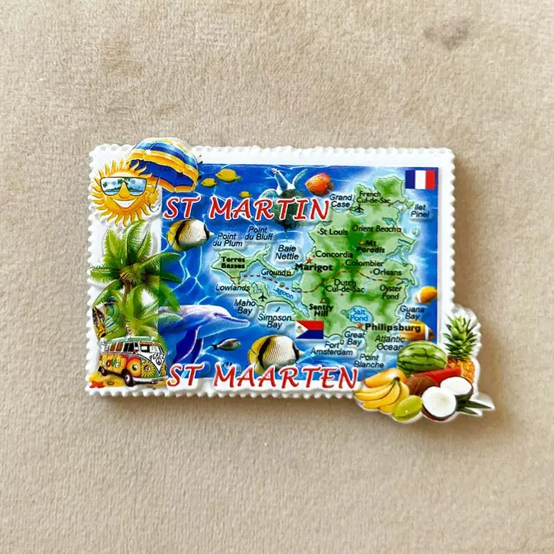 St Martin & St Maarten (Caribbean) 3D Resin Fridge Magnet - Shows ...