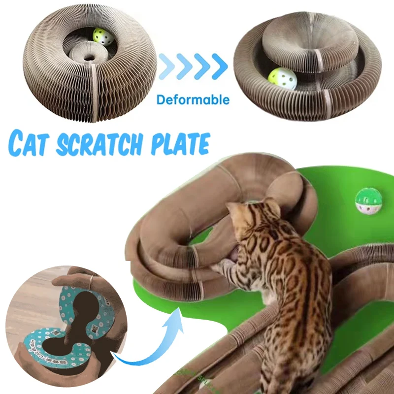 Magic Cat Scratcher Cat Toy with Bell Ball Cat Scratching Board Can Be ...