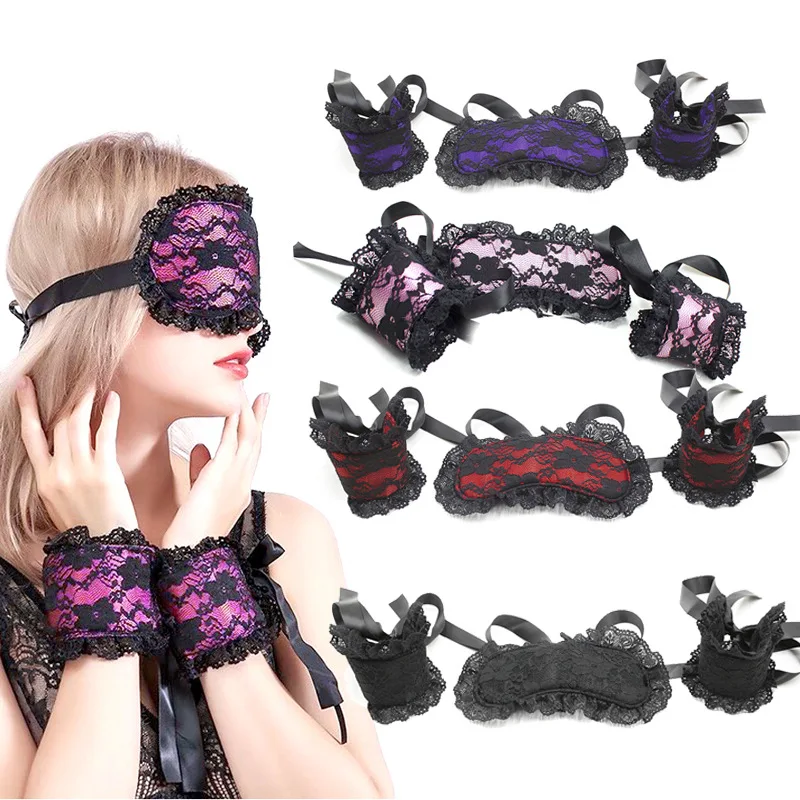 Sex Supplies Adjustable Lace Handcuffs + Eye Mask Flirting BDSM Bondage Slave Exotic Accessories ...