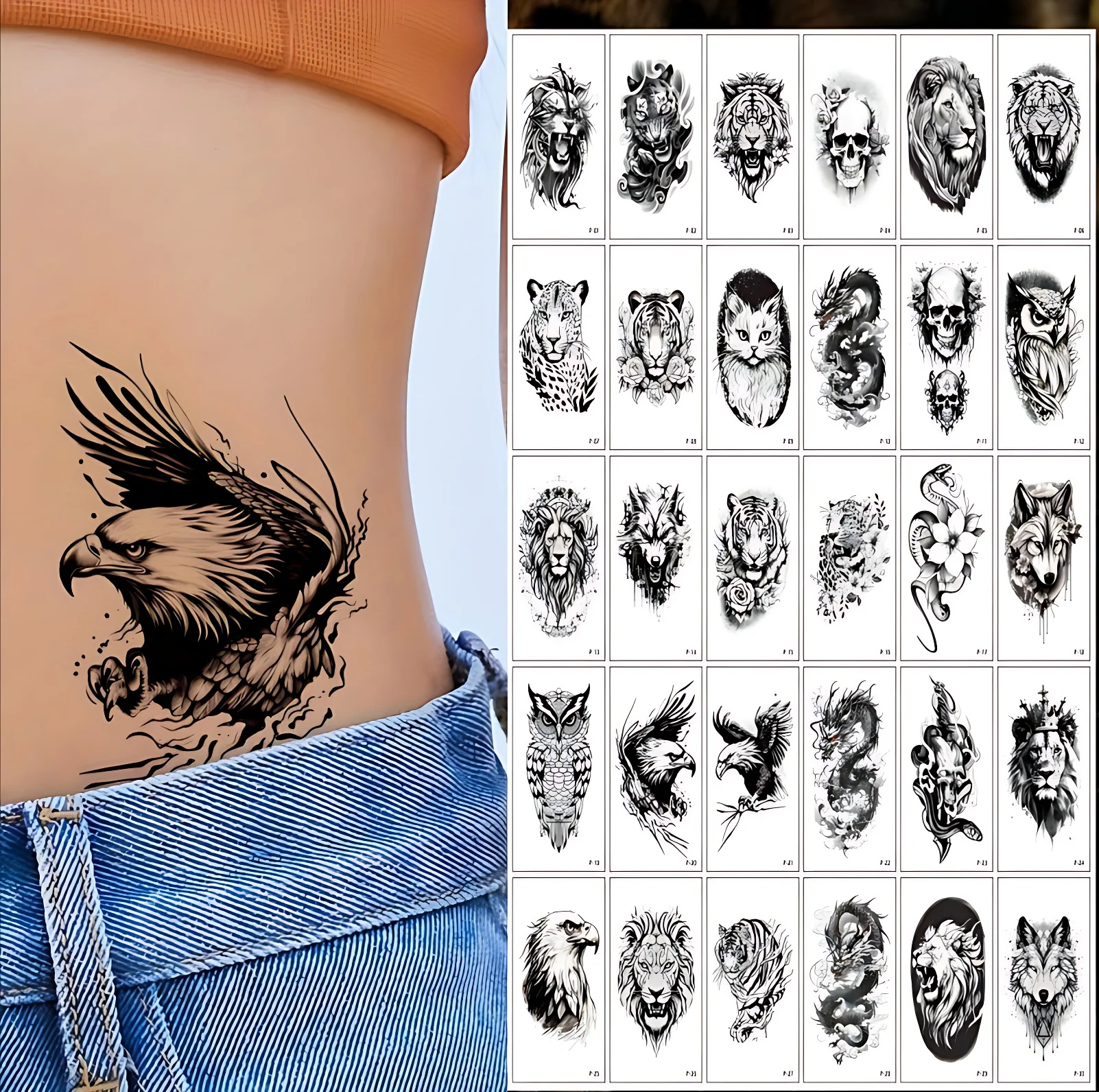 30pcs-set-Black-Temporary-Tatoo-Cool-Animal-Snake-Cat-Tiger-Lion ...