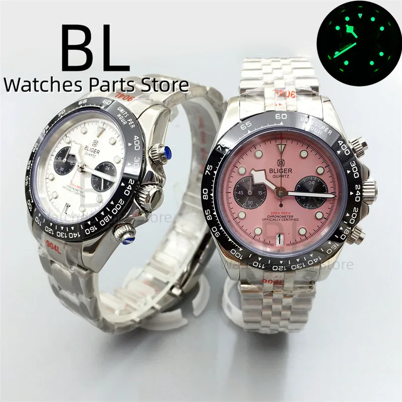 BLIGER-39mm-Black-Pink-Dial-VK64-Moon-Quartz-Chronograph-Watch-For-Men ...