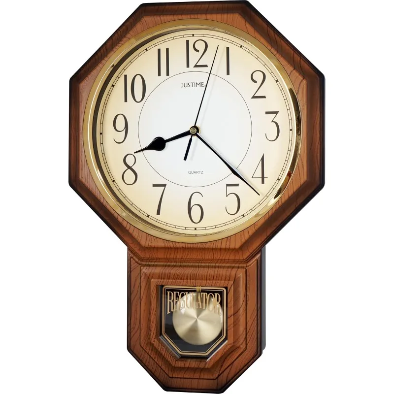 JUSTIME-Traditional-Schoolhouse-Arabic-Pendulum-Wall-Clock-Chimes ...