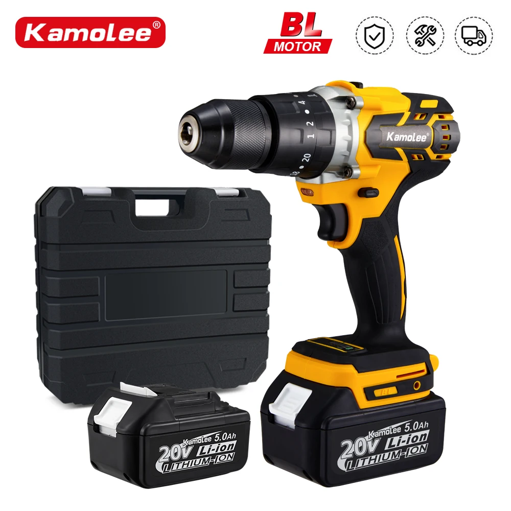 Kamolee 20V 5.0A 13mm 브러시리스 전기 드릴 무선 스크루 드라이버 1/2 3/8 인치, 마키타 배터리와 호환 ...