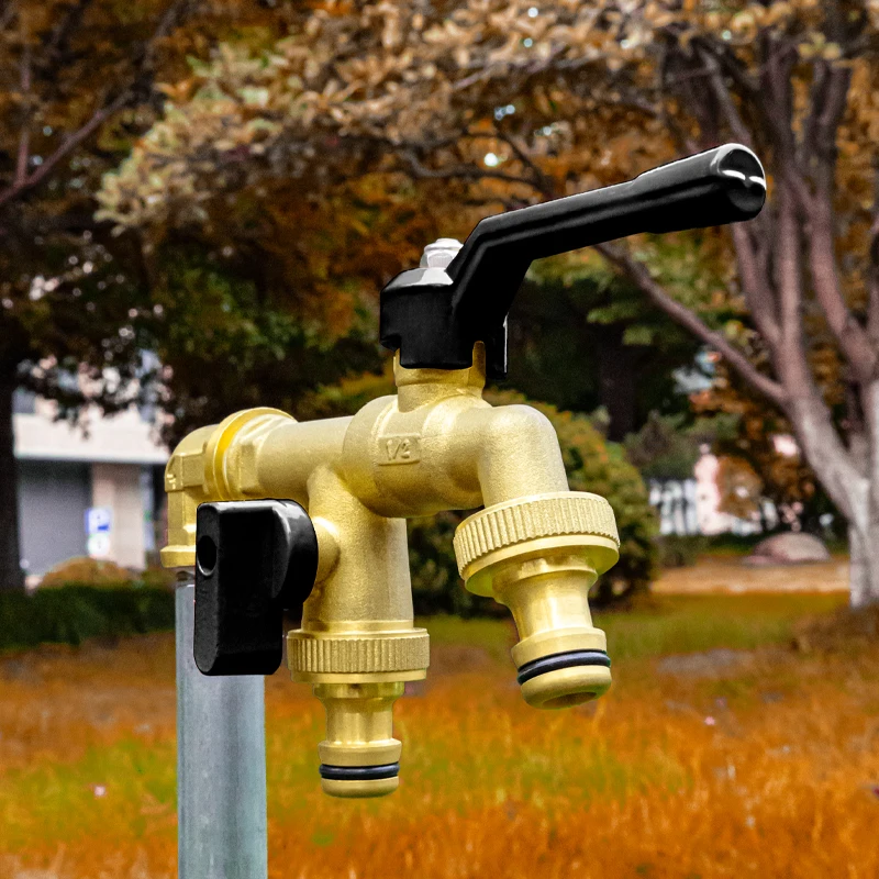 TMOK-1-Inlet-2-Outlet-Brass-Outdoor-Garden-Faucet-Black-Long-Handle ...