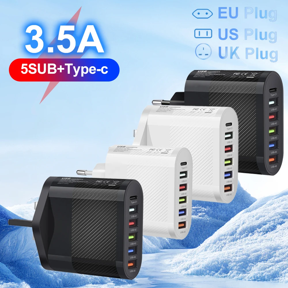 6-Ports-USB-Type-C-Charger-PD-Fast-Charging-Adapter-Quick-Charge3-0-For ...