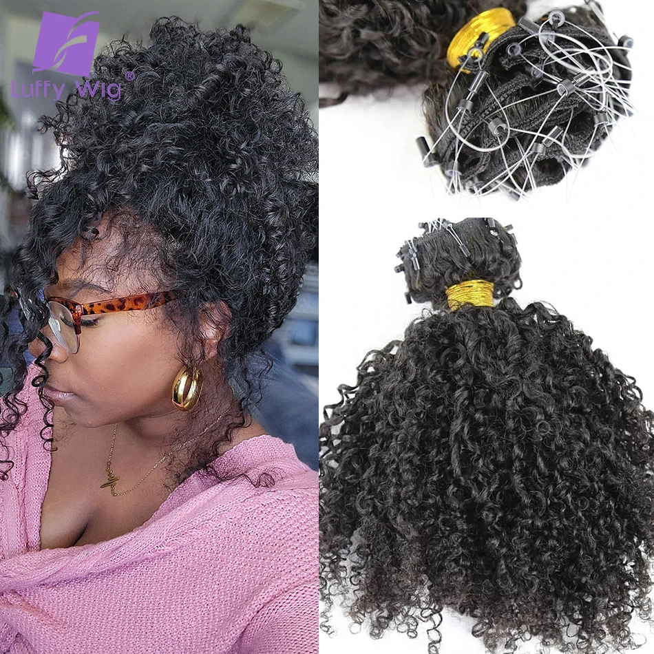 Afro Kinky Curly Pre-looped Microlink Weft Hair Extensions Brazilian ...