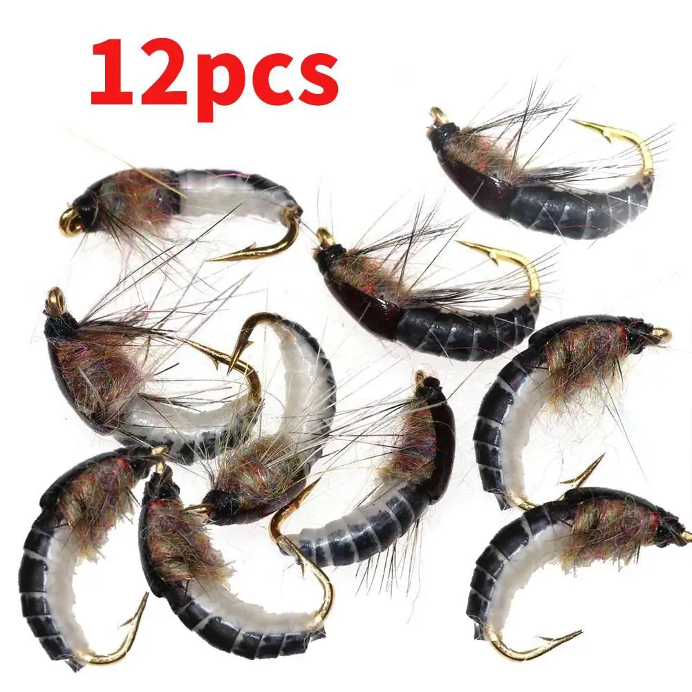 12PCS-Realistic-Nymph-Scud-Fly-For-Trout-Fishing-Artificial-Insect-Bait ...