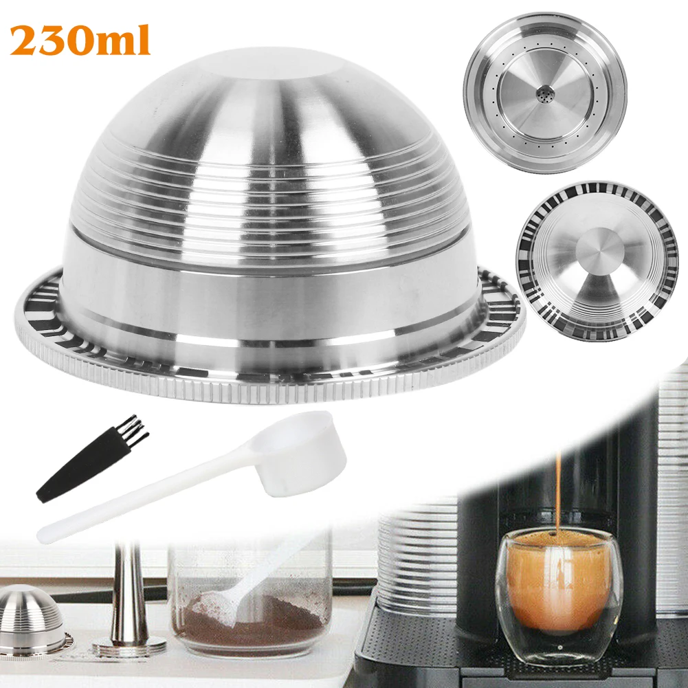 230ml Coffee Capsule Filter With Brush Spoon Set Stainless Steel For ...