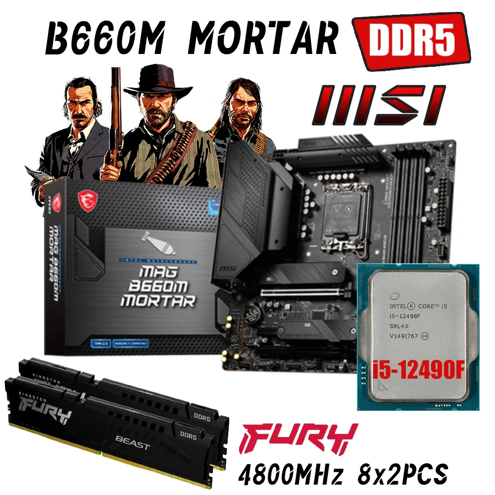 MSI MAG B660M MORTAR DDR5 LGA1700 마더 보드, 인텔 코어 i5 12490F 프로세서 키트 Fury 4800MHz DDR5 메모리 16G New ...