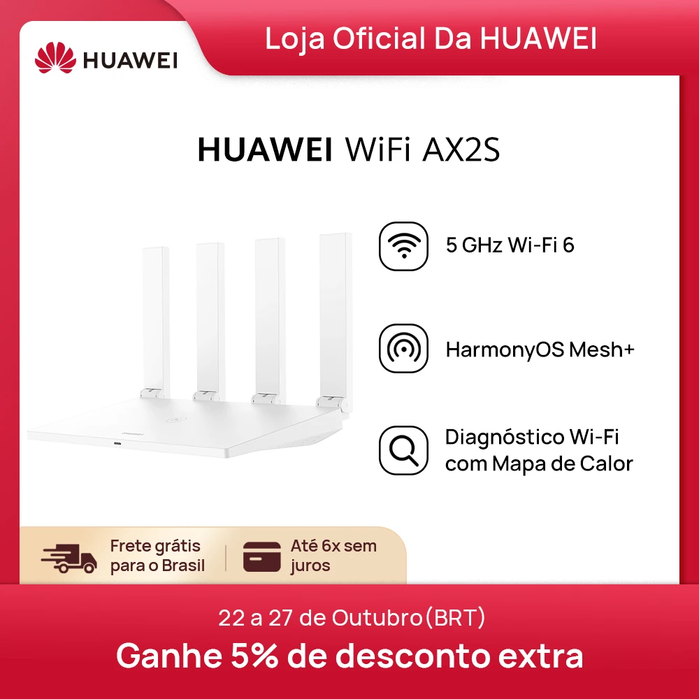 Roteador Huawei Ax2s, Wi-fi 6 5 Ghz, 4 Amplificadores, Rede Mesh ...
