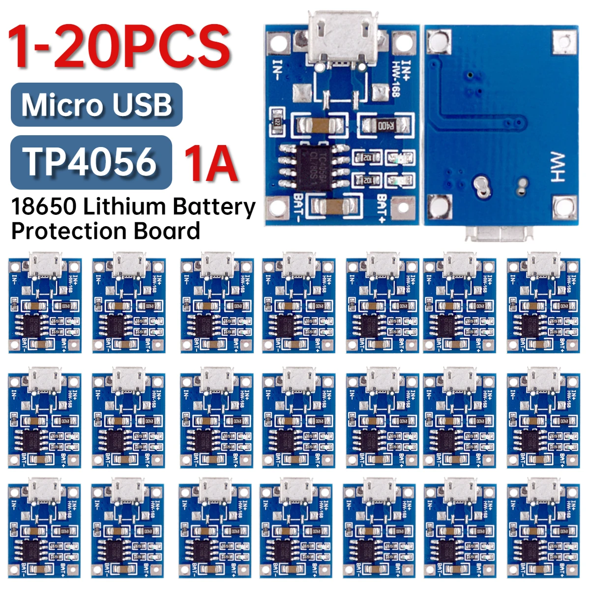 Módulo de cargador de batería de litio TP4056 18650, 1-20 piezas, 5V, 1A, placa de carga Micro ...