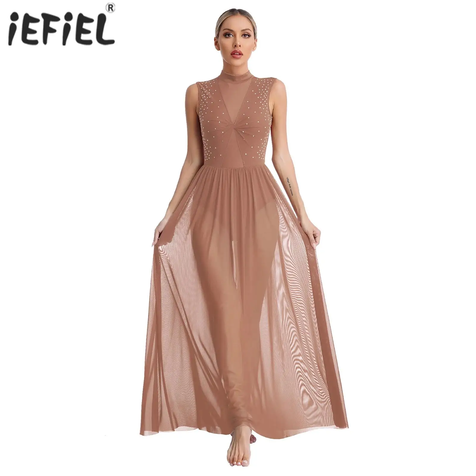 Womens-Shiny-Rhinestone-Overlay-Dress-for-Figure-Skating-Twisted-Sheer ...