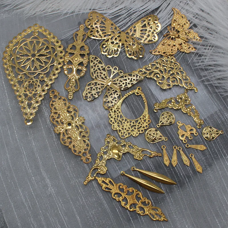 Metal-Brass-Stamping-Vintage-Antique-Phoenix-Crown-Butterfly-Drop-Shape ...