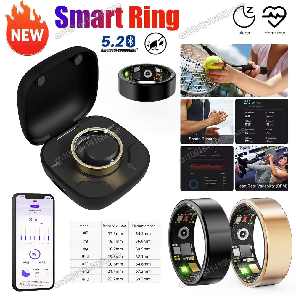 2025 New Smart Ring Heart Rate Blood Oxygen Sleep Monitoring Ring with ...