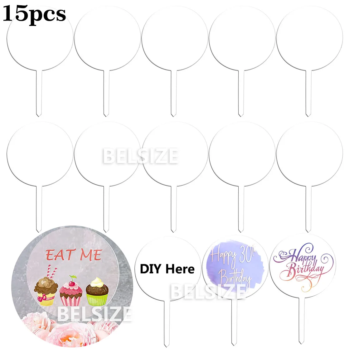 15pcs-Round-Acrylic-Cake-Toppers-Blank-Acrylic-Board-DIY-Cupcake ...