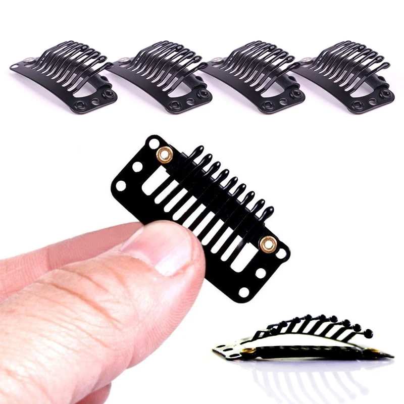 2-10-20Pcs-Hair-Extension-Snap-Clips-Metal-BB-Black-U-Shape-Nine-teeth ...