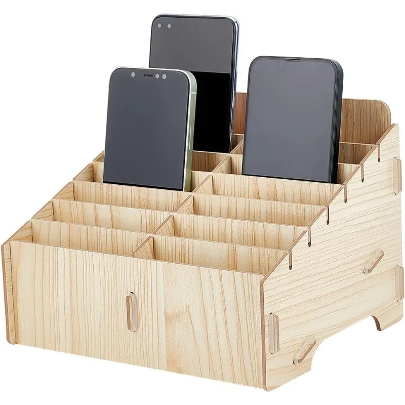 14 Compartment Wooden Mobile Phone Organiser Multifunctional Mobile ...