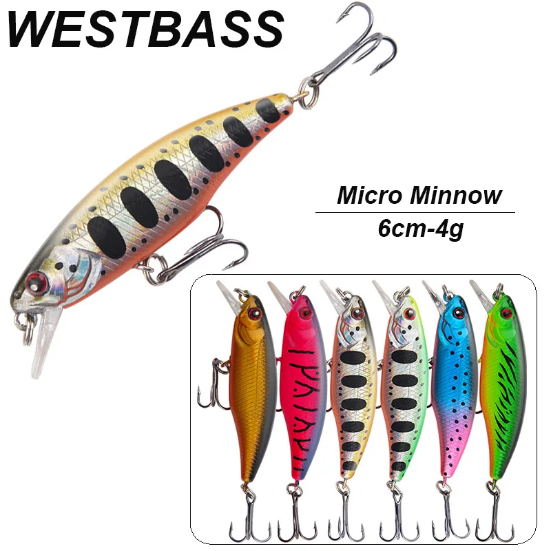 WESTBASS 1PX Mini Fishing Lure 6cm-4g Micro Hard Bait Noisy Wobbler ...