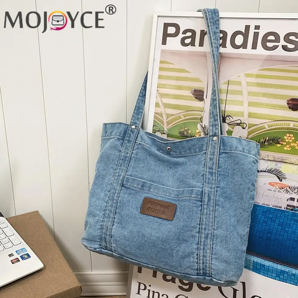Women-Vintage-Shoulder-Bag-Large-Capacity-Denim-Square-Grocery-Bag ...