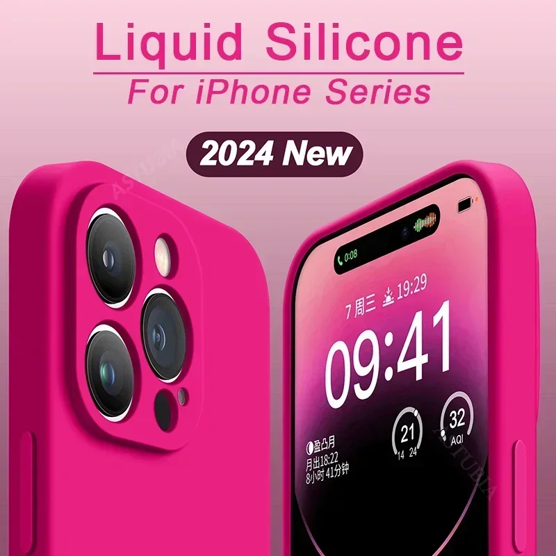 Original-Liquid-Soft-Silicone-Phone-Case-For-iPhone-16-15-14-11-12-13 ...