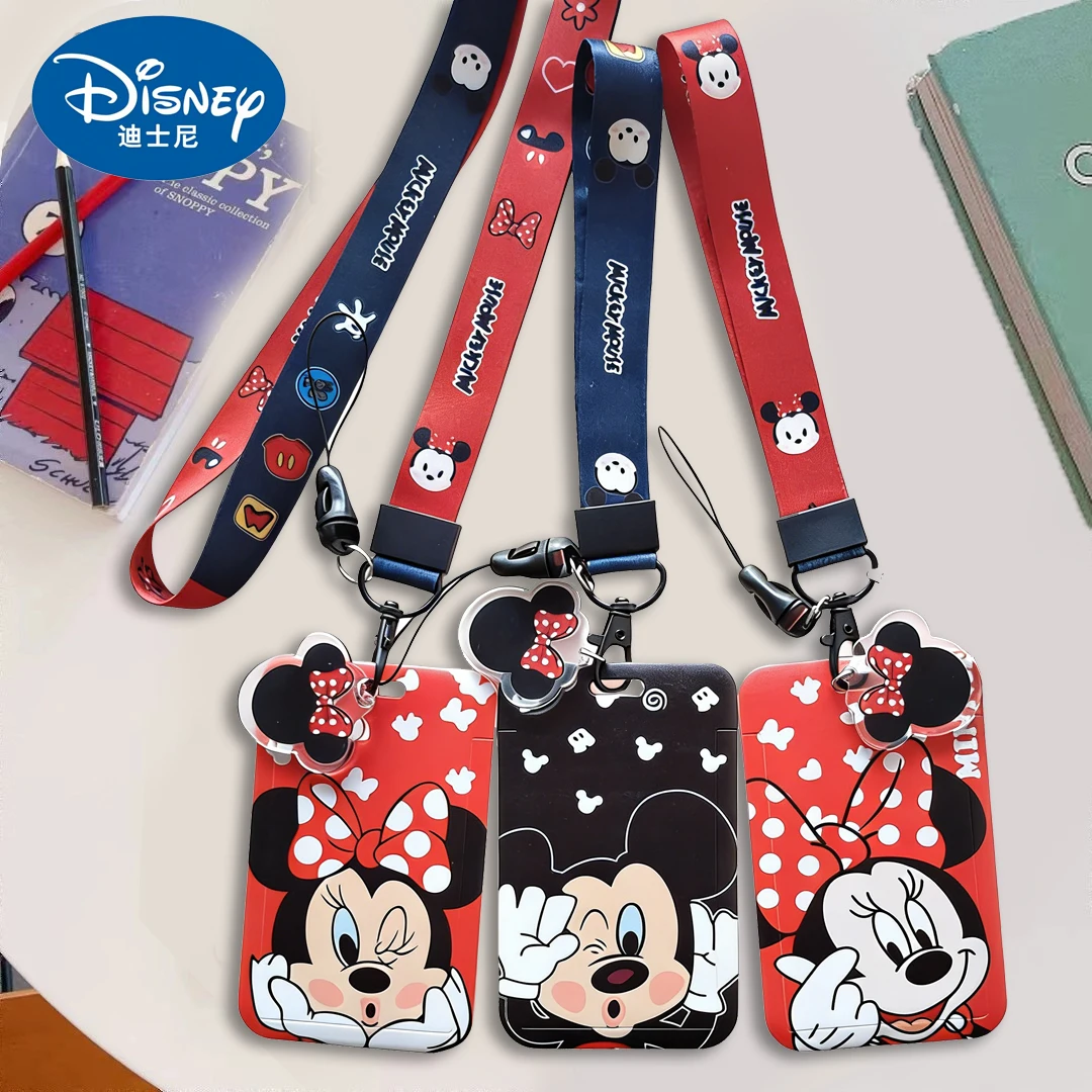Disney Anime Minnie Mouse ID Card Holder Neck Strap Kawaii Mickey Door ...