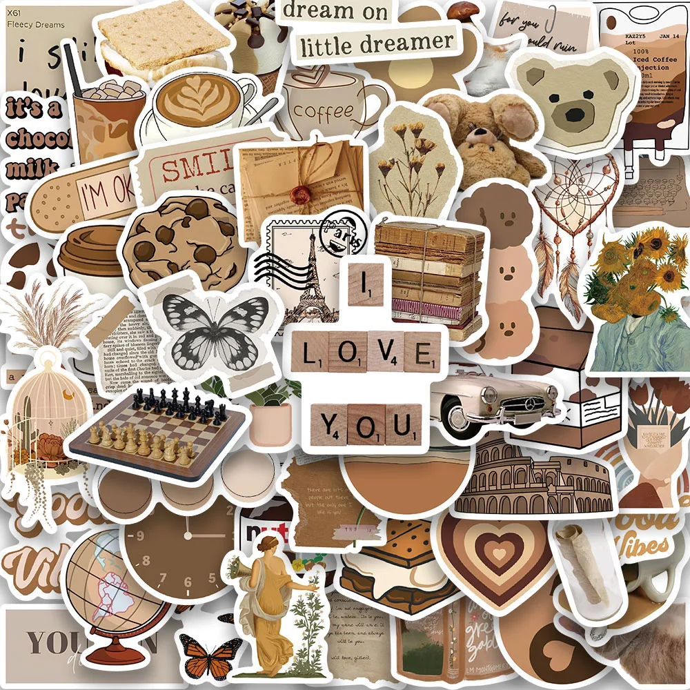 10-60PCS-pack-Ins-Retro-Brown-Vintage-Graffiti-Cartoon-Stickers ...