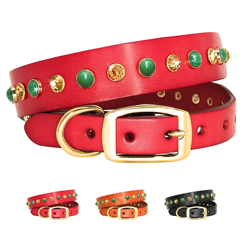 Diamond-Rhinestone-Small-Dog-Cat-Collar-Genuine-Leather-Pet-Collars ...