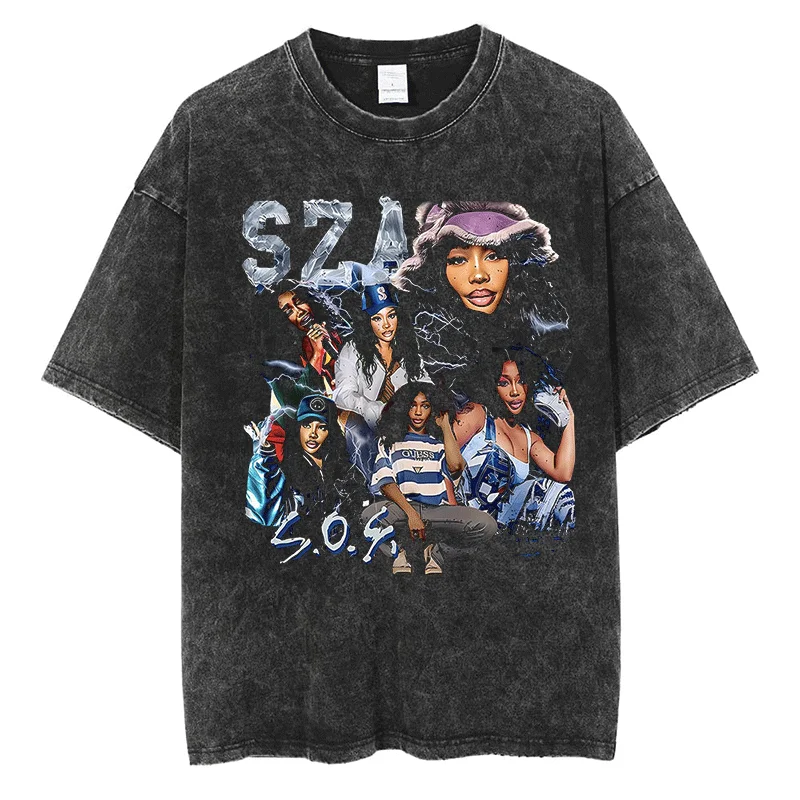 SZA-Graphic-T-shirt-Quality-Cotton-Washed-Vintage-Short-Sleeve-Tees-R-B ...