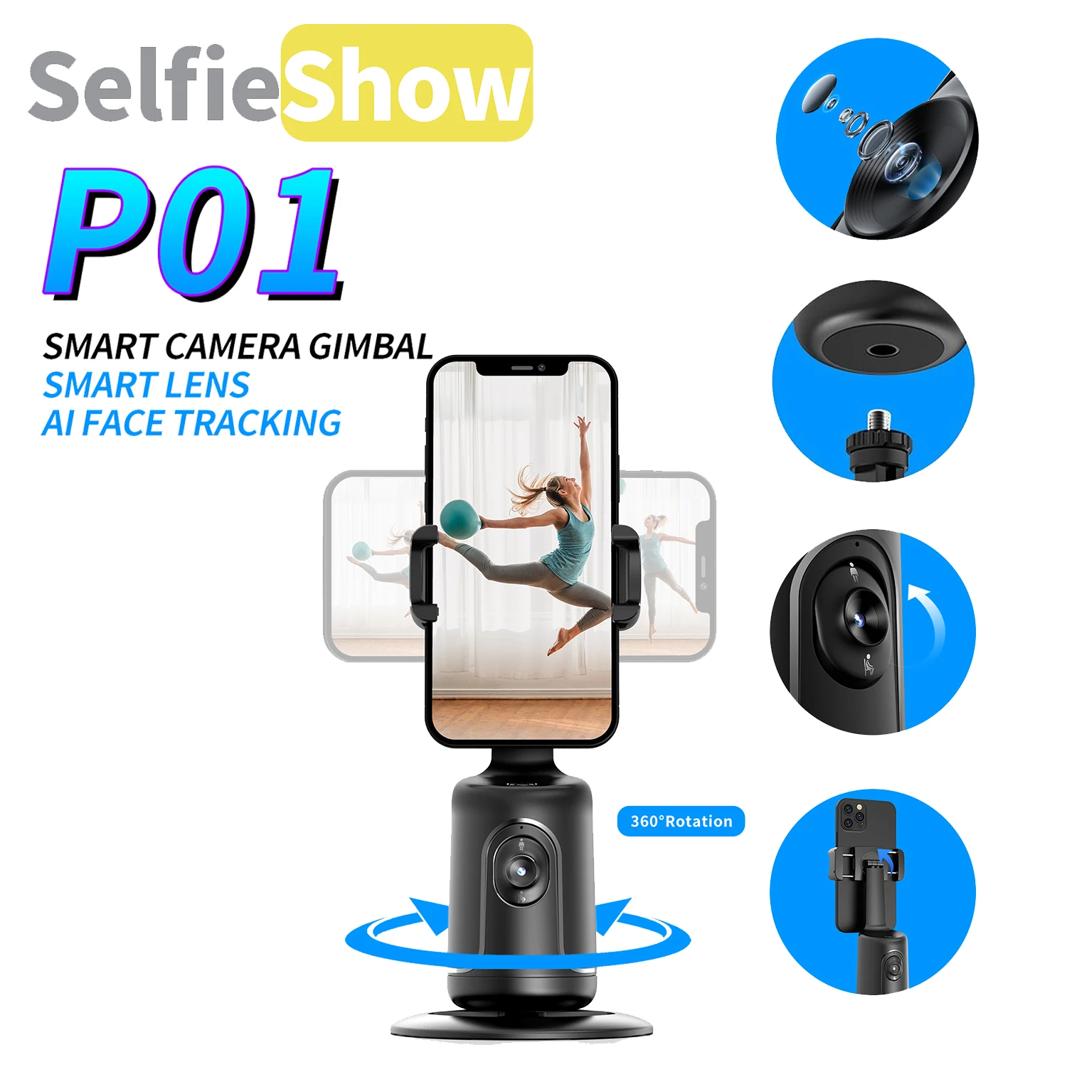 Selfieshow-P01-360-Auto-Face-Tracking-Gimbal-AI-Camera-Recognition-Body-Smart-360-Rotation ...
