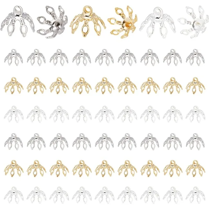 Flower Bead Cap 60pcs 3 Colors Brass Bell Bead Cap Bails End Charm Caps ...