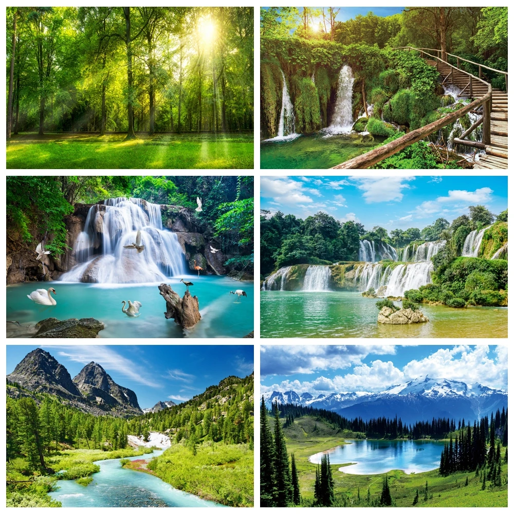Summer-Natural-Scenery-Backdrop-for-Photography-Mountain-Waterfall ...