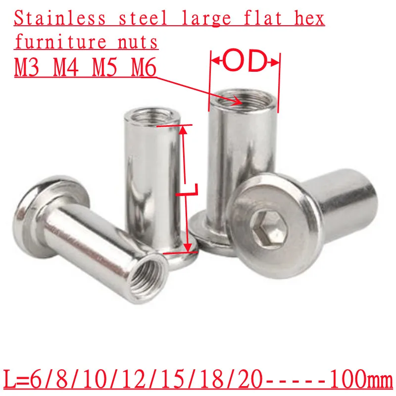 5-10pcs-M3-M4-M5-m6-304-Stainless-Steel-Large-Flat-Hex-socket-Furniture ...