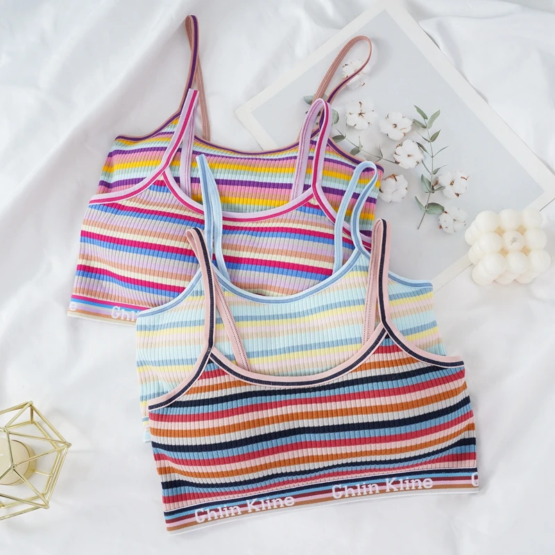 Children-s-Camisoles-Striped-No-Steel-Ring-Tank-Top-with-Padded-Girls ...