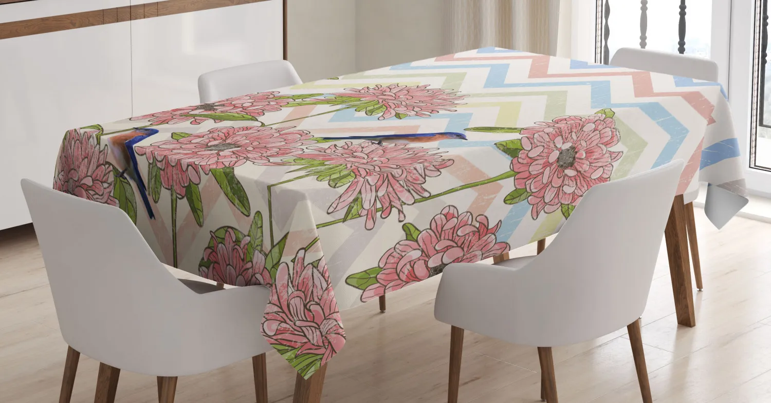 Kitchen & Dining vintage white linen tablecloth Flower decorated ...