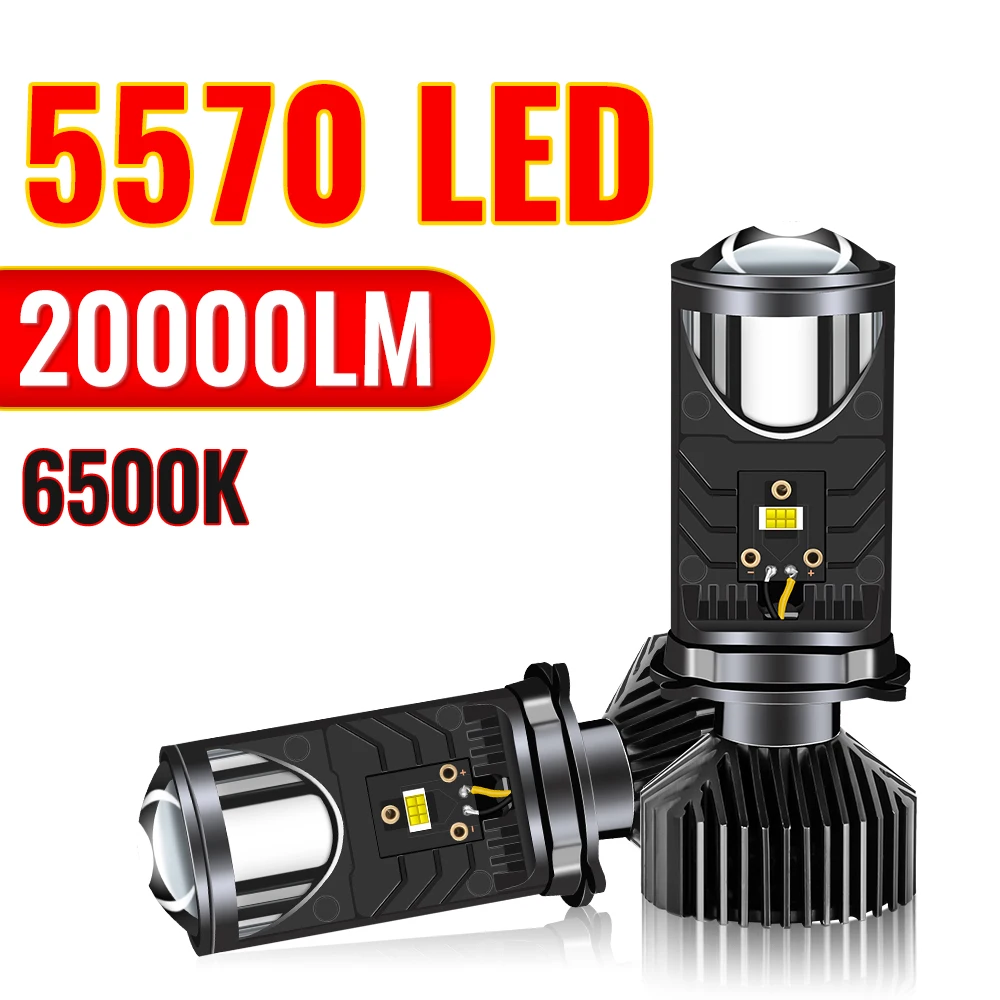 Y6 H4 Mini Projector Lens H4 LED Headlights Car Turbo Fan Super Bright ...