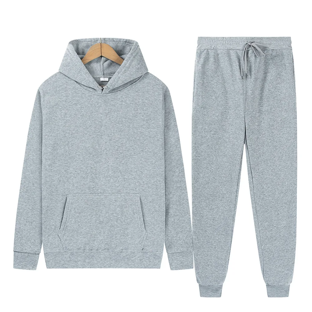 Men's 2 Piece Set Solid Hooded Pullover Sweatshirt + Sweatpants Warm ...