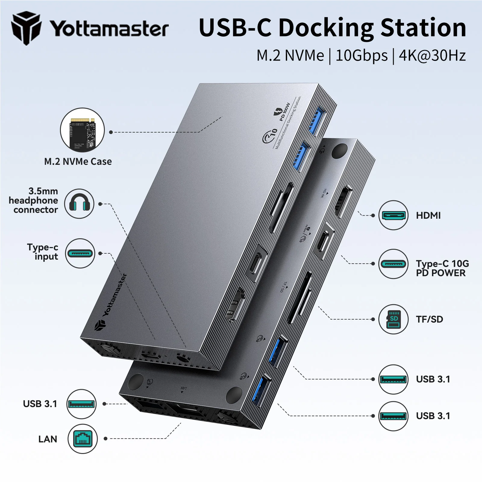 Yottamaster-10-IN-1-USB-C-yerle-tirme-istasyonu-10Gbps-HUB-ile-M-2-NVMe ...
