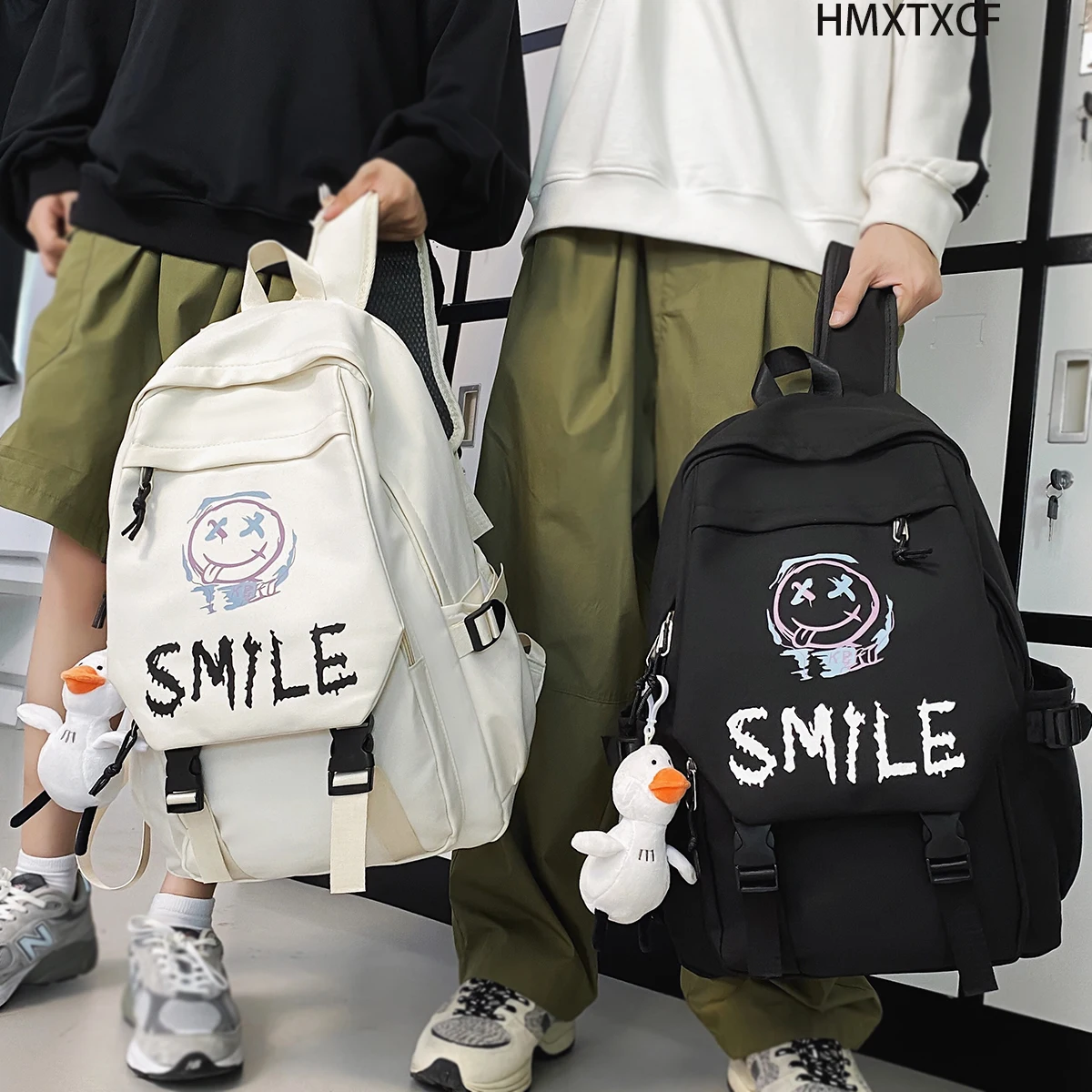 Pocket-Front-Backpack-Preppy-Style-Solid-Color-Nylon-Bookbag-Kawaii ...