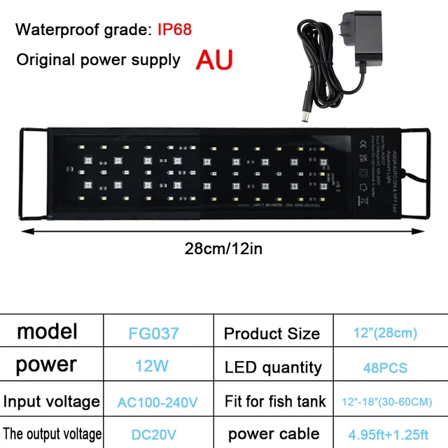 30-60cm Fish Tank 24/7 Full Spectrum Lighting LED Light Aquarium ...