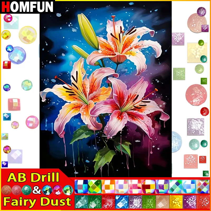 HOMFUN-Fairy-Dust-AB-Diamond-Painting-Flower-Lily-5D-DIY-Diamond ...