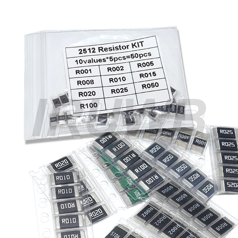 50 個 2512 SMD 抵抗サンプルキット R001 R002 R005 R008 R010 R015 R020 R025 R050 ...