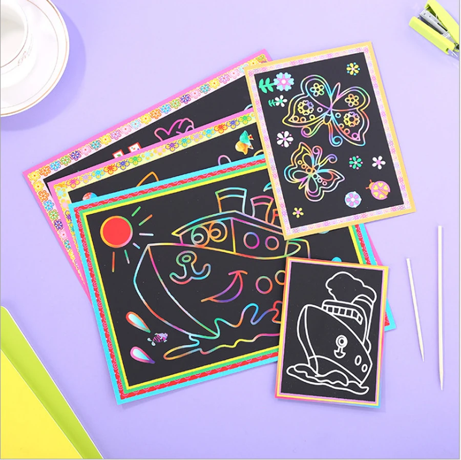 1-10Pcs-Magic-Scratch-Art-Doodle-Pad-Sand-Painting-Cards-Early ...
