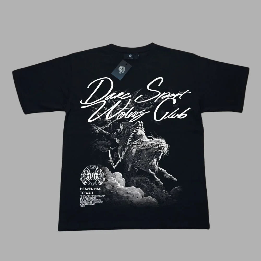 DARC-SPORT-WOLVES-CLUB-Camiseta-con-estampado-de-caballero-negro-para ...