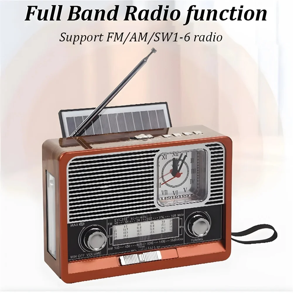 Radio-Retro-Solar-USB-con-bater-a-recargable-reloj-Vintage-altavoz-con ...