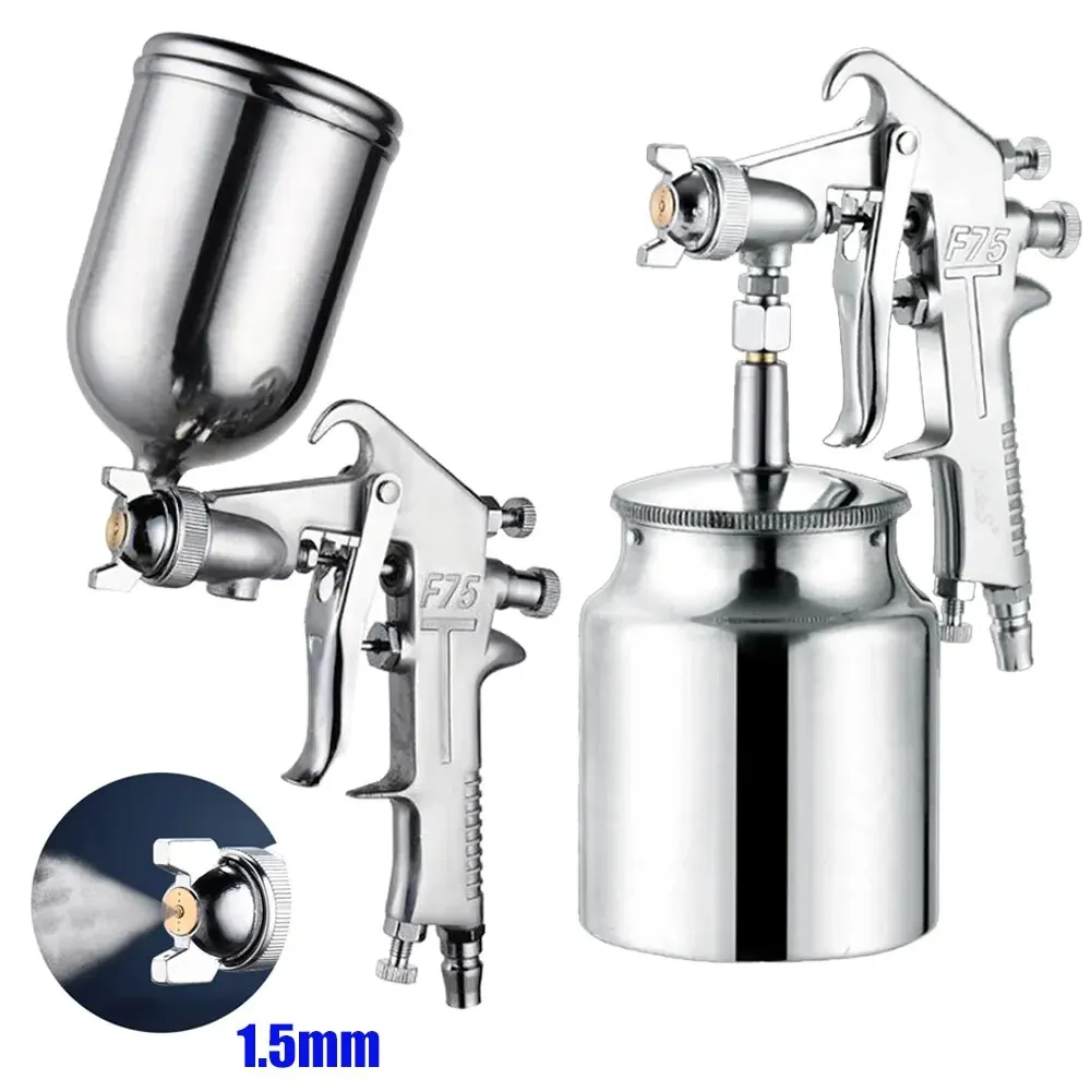 F-75-Spray-Gun-1-5mm-Nozzle-with-Cup-Silver-Handle-Adjustable-Color ...